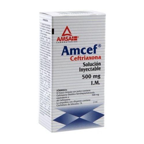 CEFTRIAXONA 500 mg, IM, 1 amp, AMCEF | Farmasuper